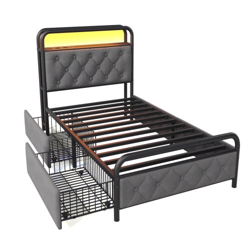 Cama individual tapizada con función de carga USB Type C, control por ...