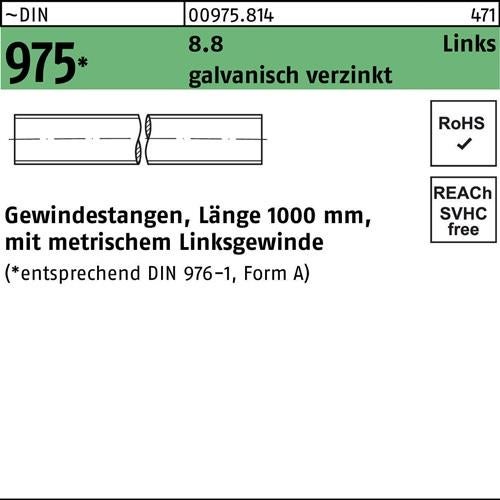 Gewindestange DIN 975 links M8 -LHx 1000mm 8.8 galv.verz. 1 Stück ...