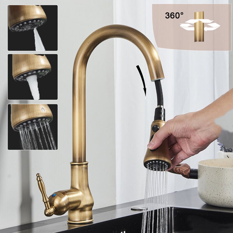 Mitigeur de Cuisine Rétro Evier Rabattable Fenêtre en Laiton Acier Inox ...