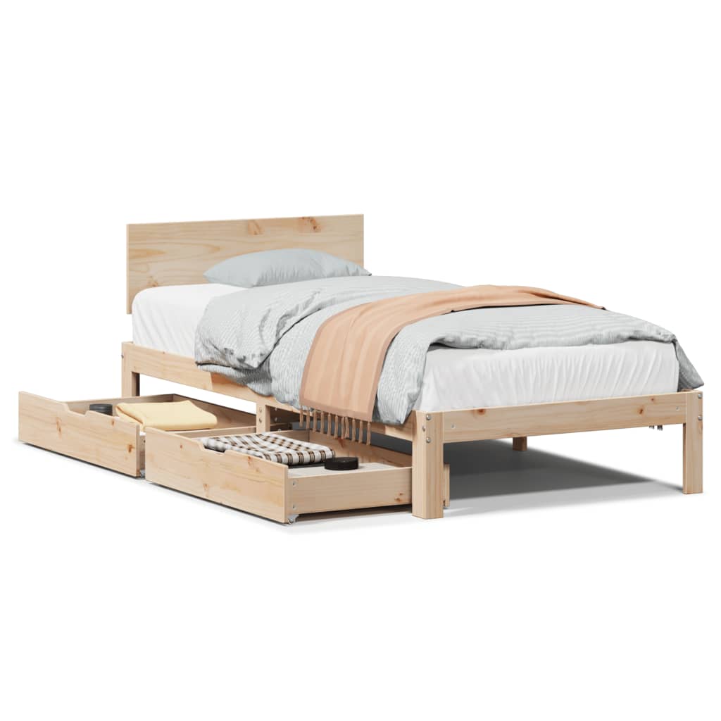 Lit Adulte | Lit simple | Cadre de lit avec tiroirs 75x190 cm bois de ...