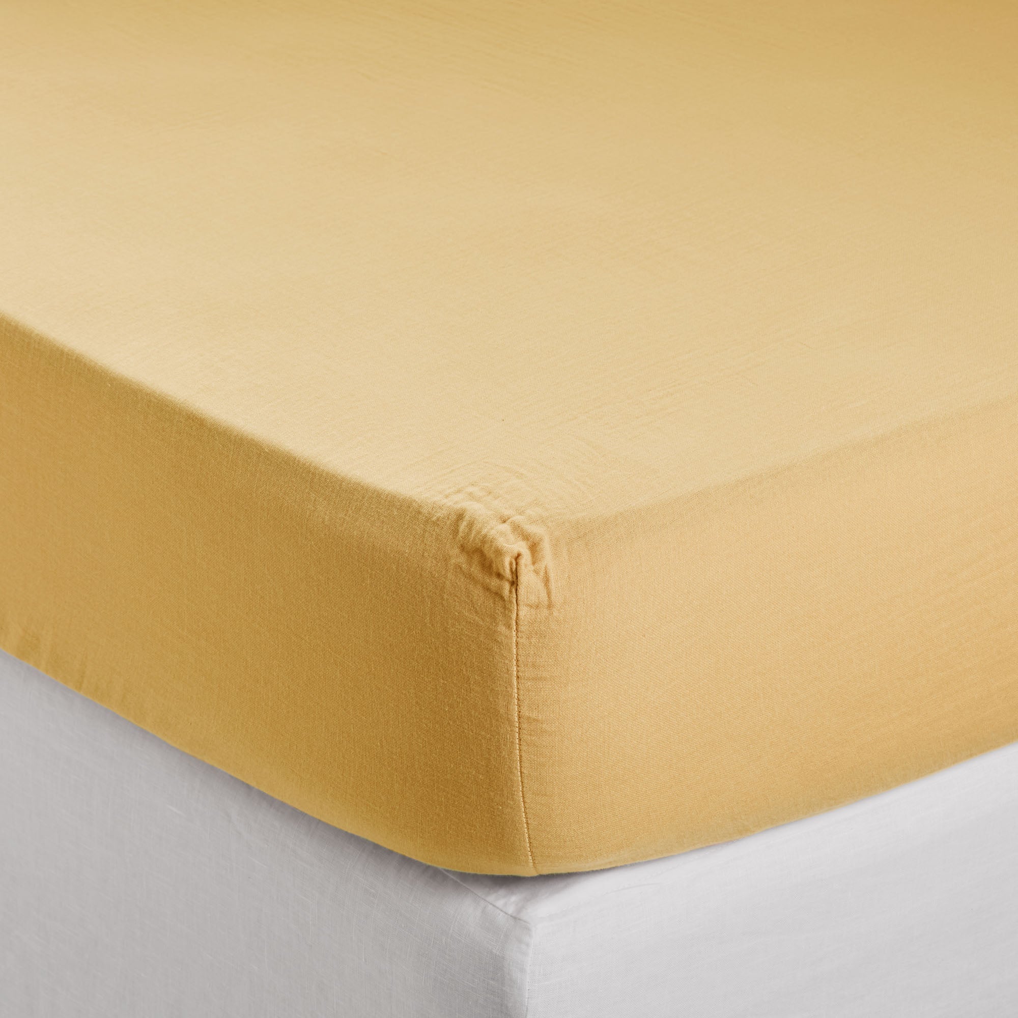 MADURA - Drap Housse Lou en Gaze de coton lavé Jaune 90x200 cm | Leroy Merlin
