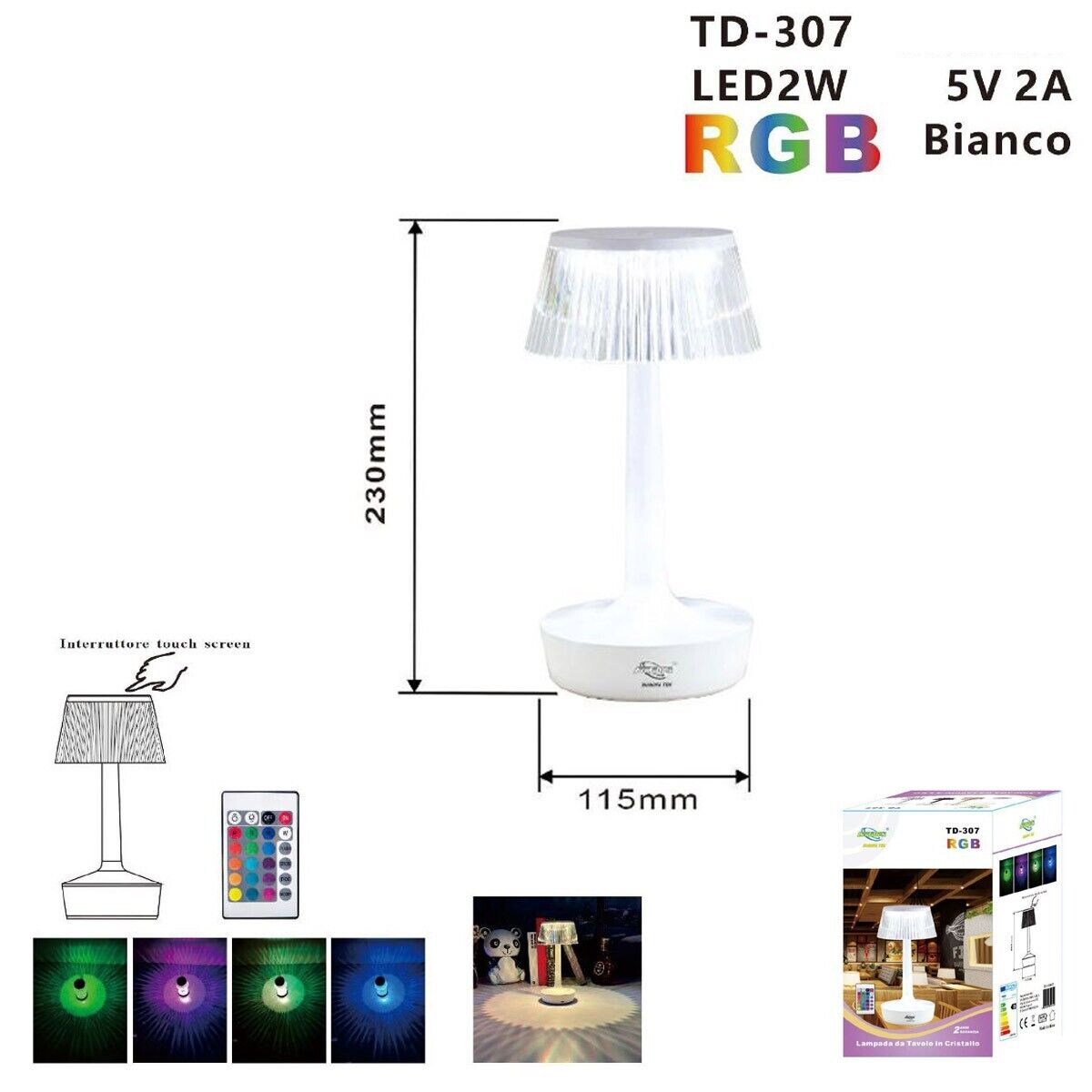 LAMPE DE TABLE RECHARGEABLE PAR USB À EFFET CRISTAL, LUMIÈRE LED RVB ...