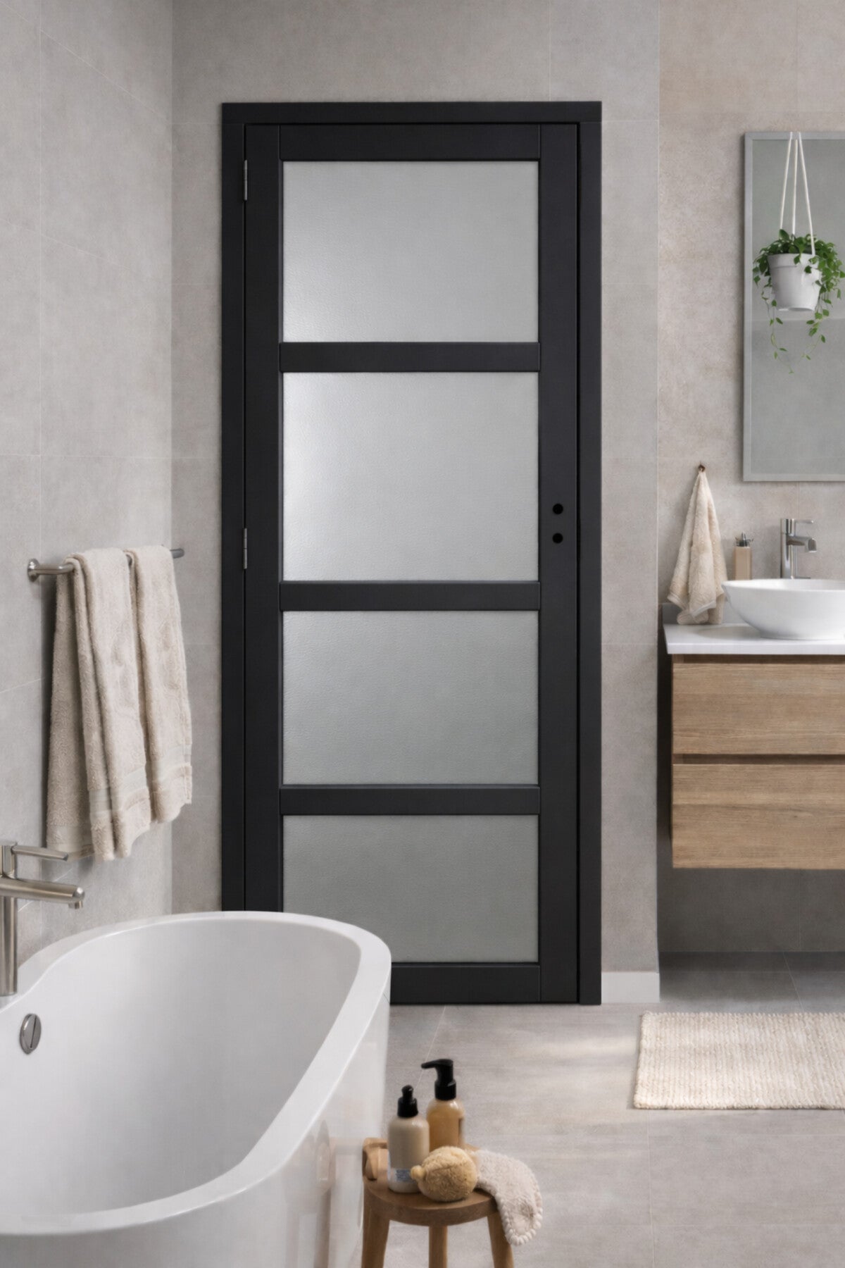 Bloque de puerta Telia negro con vitrina H204 x L83 cm, tablero lateral ...