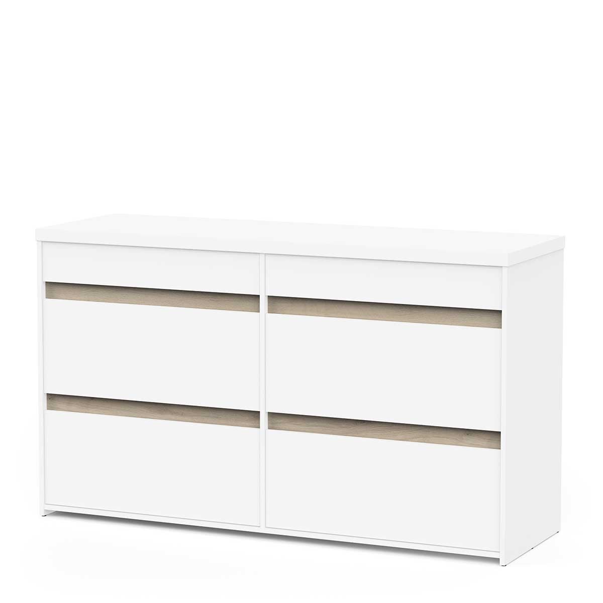 Commode meuble de rangement 6 tiroirs couleur blanc mat / chêne ...
