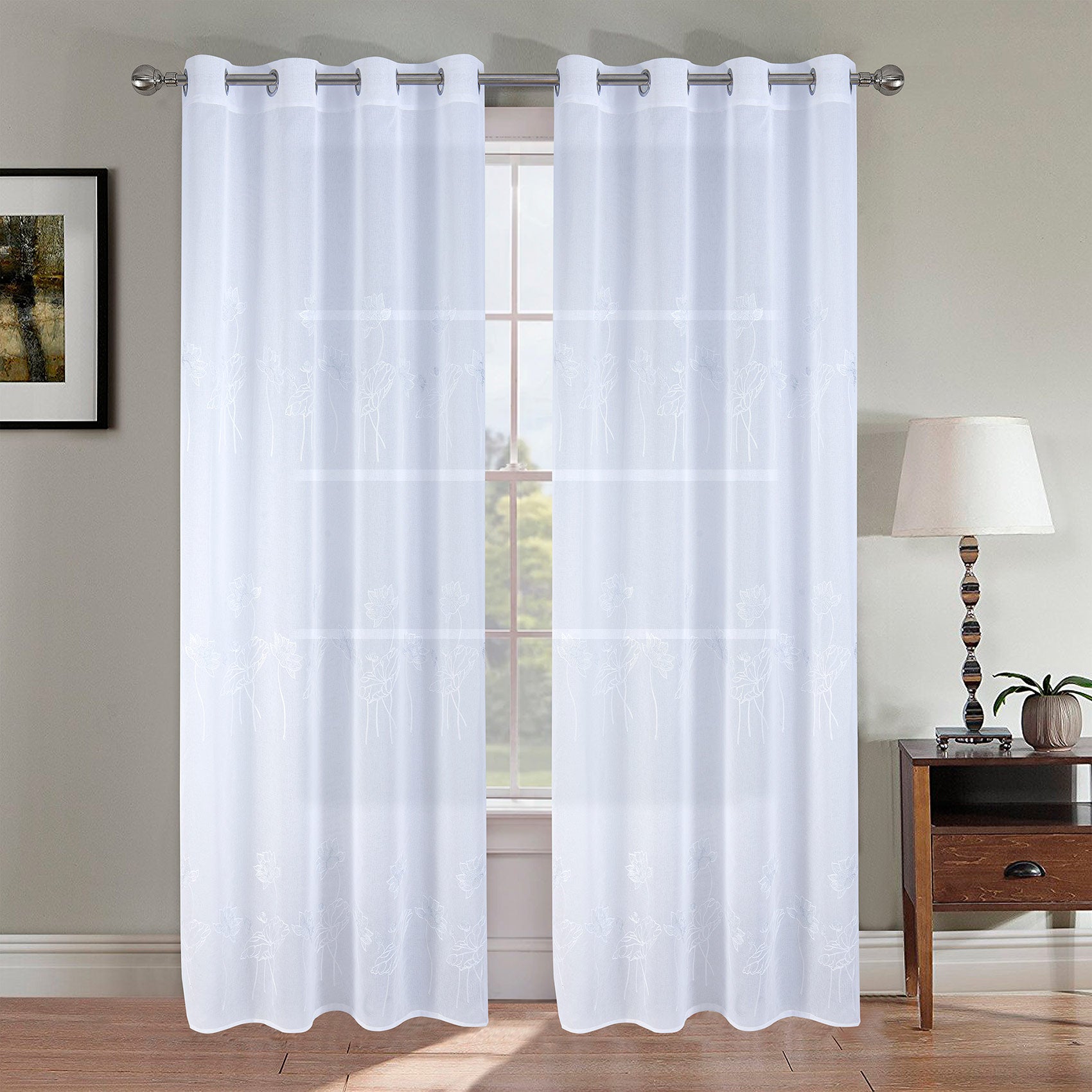 Paire de voilage fleurie et plombée - Blanc - 2 x 140 x 240 cm ...
