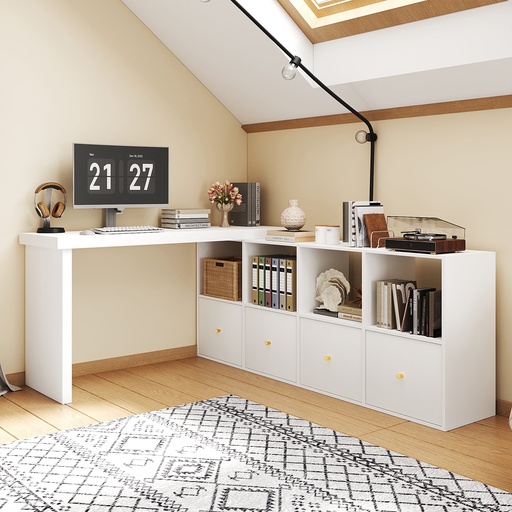 Bureau d'angle pivotant à 360° avec 4 compartiments et 4 tiroirs - 120 ...