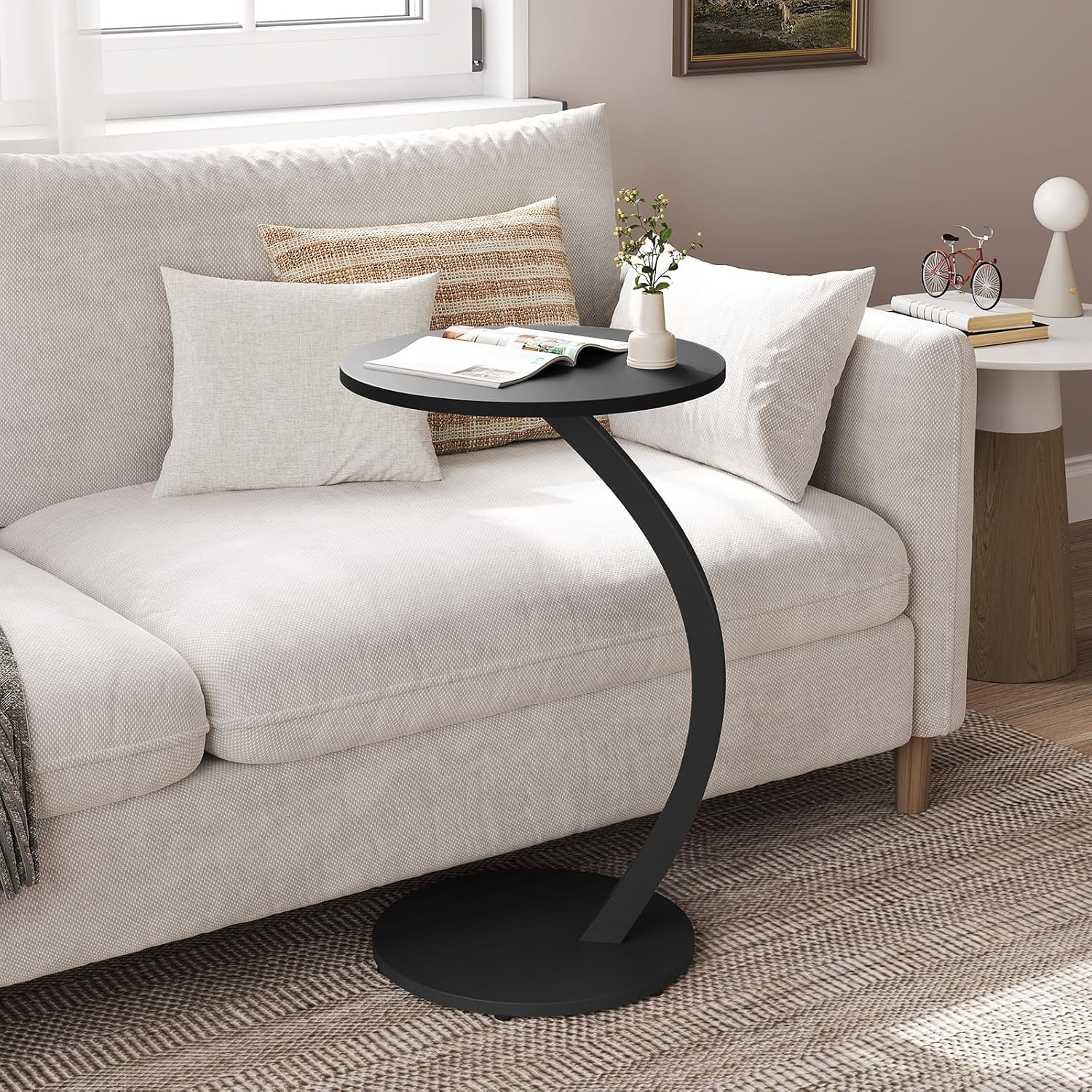 WOLTU Table d'Appoint en Forme C,‎40 x 40 x 65 cm,Table Basse Ronde ...