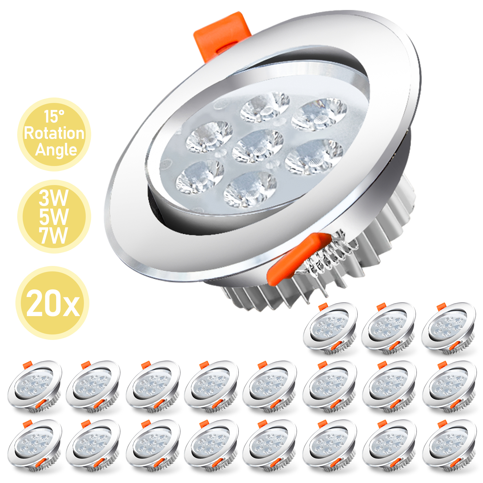 Juego de 20 focos empotrables LED integrados, 7 W, blanco frío, focos empotrables LED ...