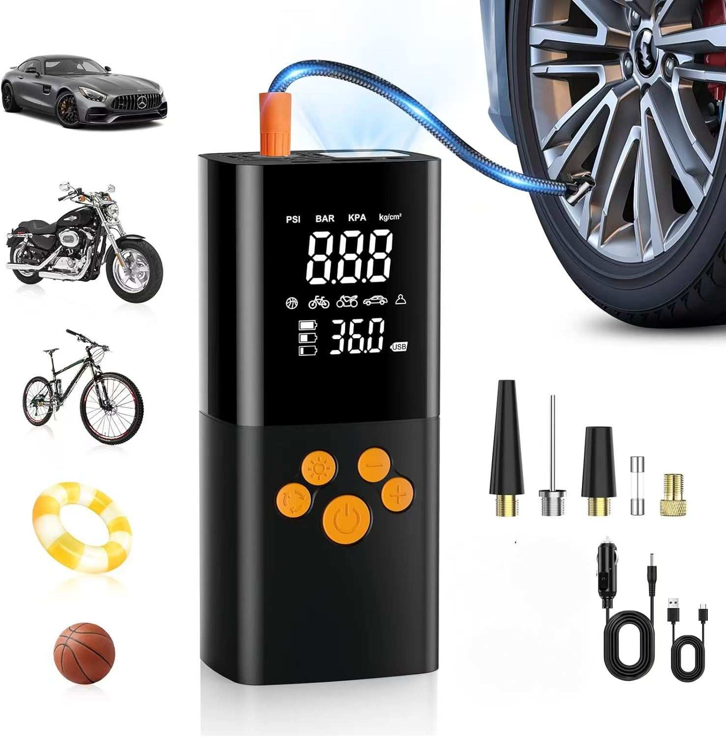 Compresor de aire portátil de 2600 x 3 mAh, inflador de neumáticos ...