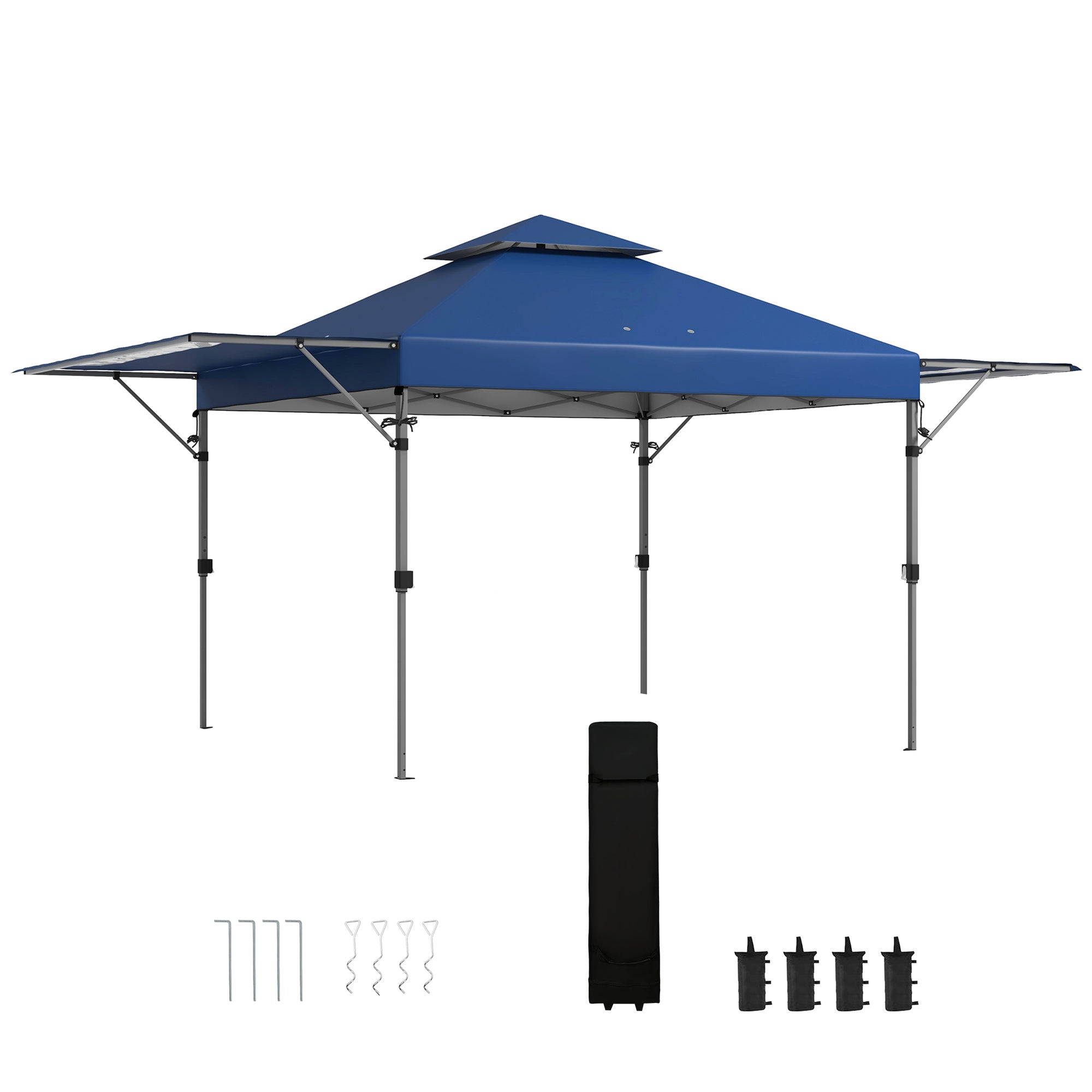 Pavillon escamotable 5x3 m murs extensibles hauteur réglable sac roues ...