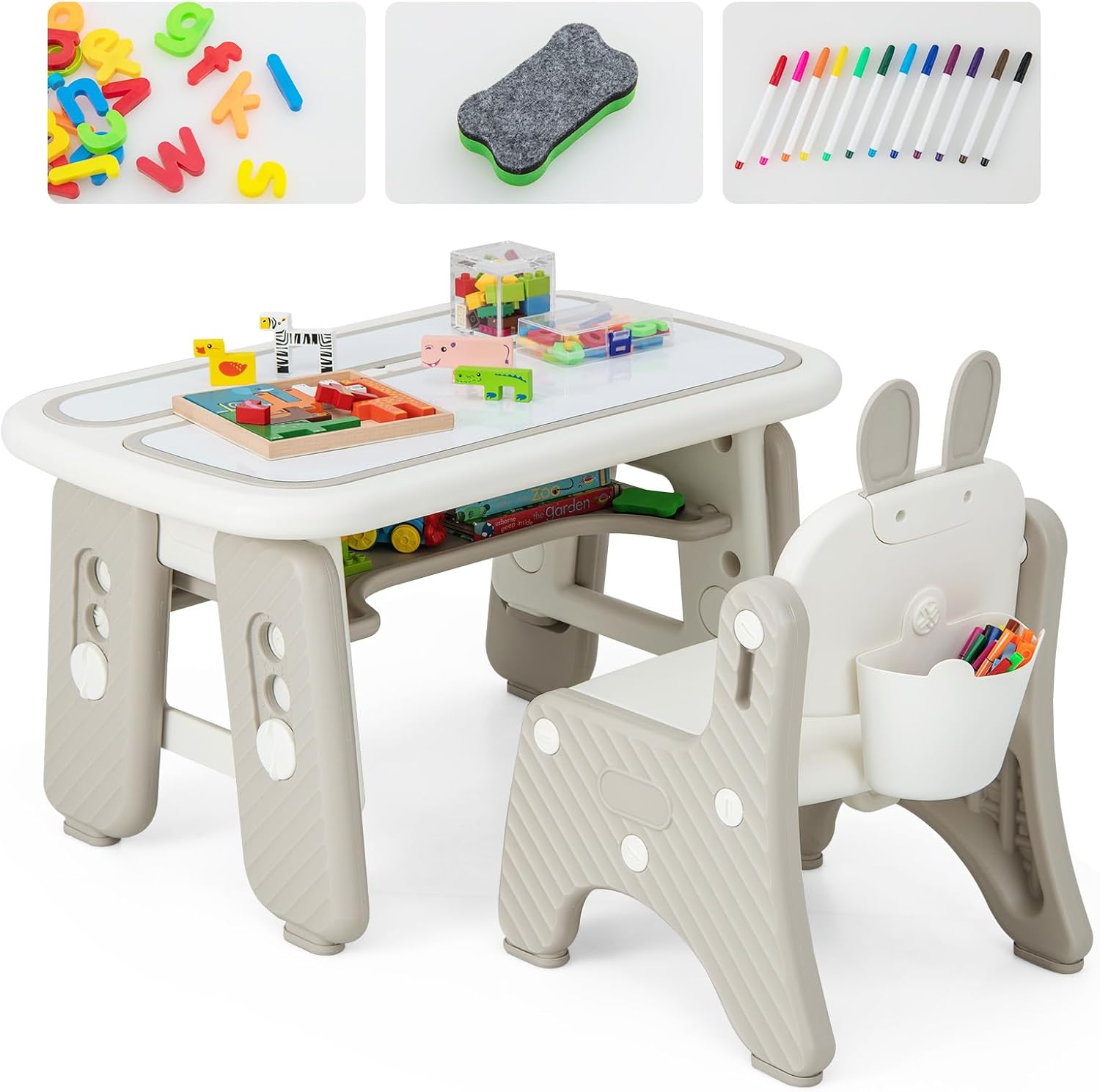 Table Enfant avec Chaise, 2 Plateaux Réversibles pour Lire, Dessiner ...
