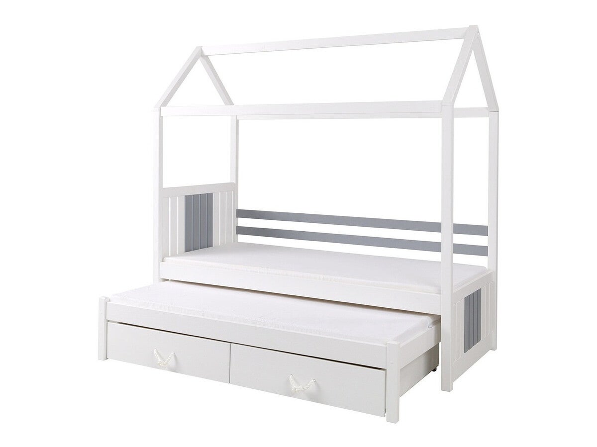 Lit Henderson 131, Simple avec un lit gigogne supplémentaire, Blanc ...