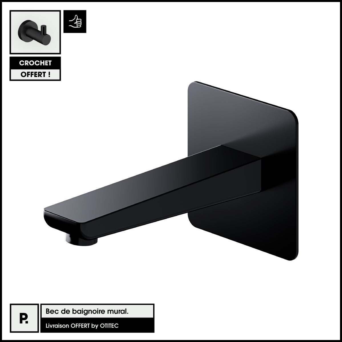 Bec de baignoire mural - Noir Mat - avec Crochet OFFERT - PARMA | Leroy ...