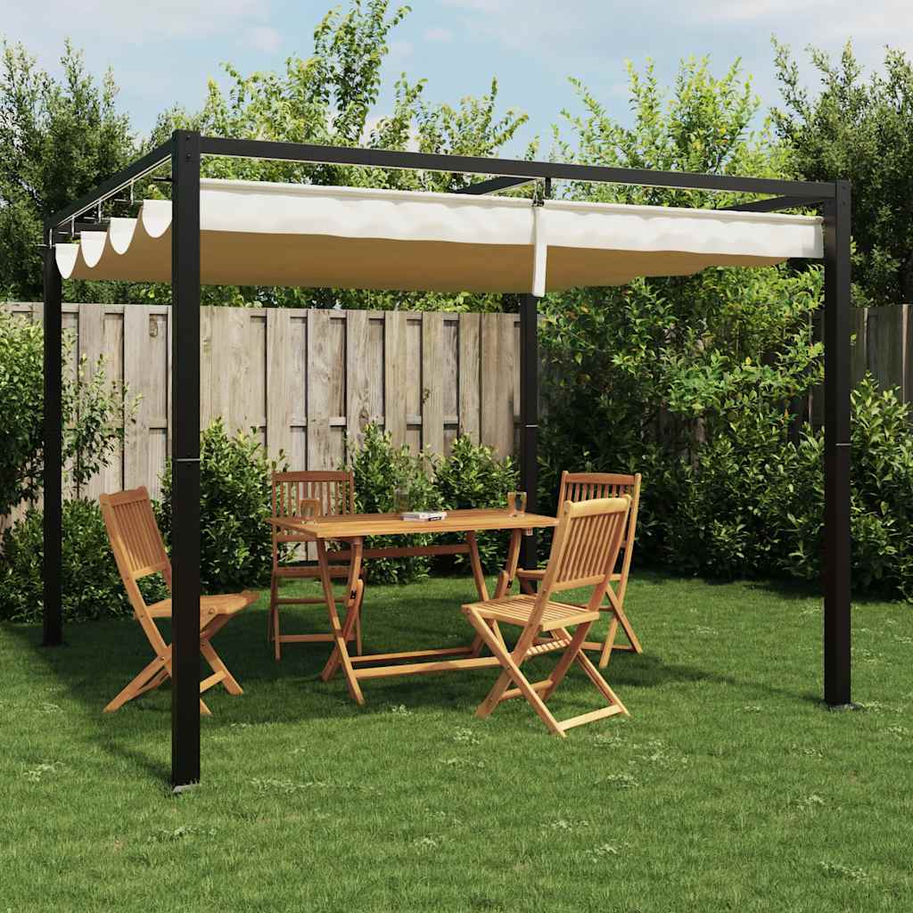 Tonnelle de jardin avec toit rétractable en acier crème 3x3 m | Leroy ...