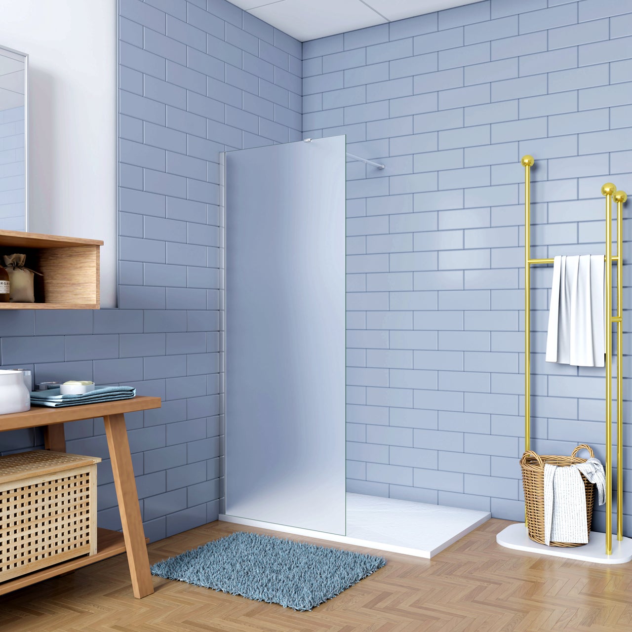 WALK IN Parete Fissa Doccia 85x195cm Vetro 6mm Anticalcare Satinato ...