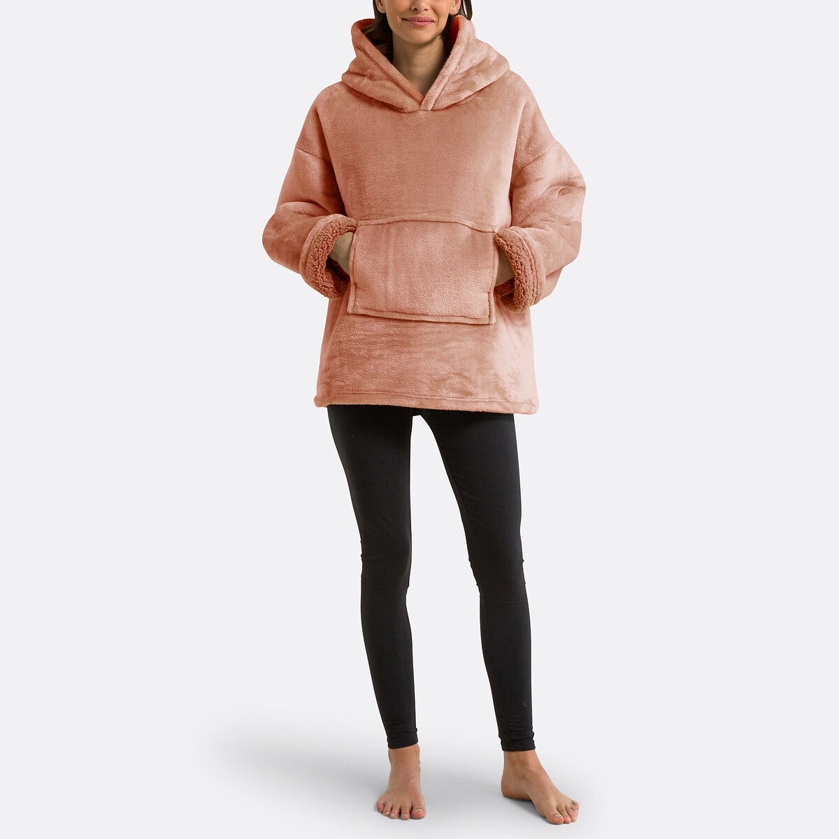 Plaid sweat polaire taille S/M, Javi - Rose praline - taille unique ...