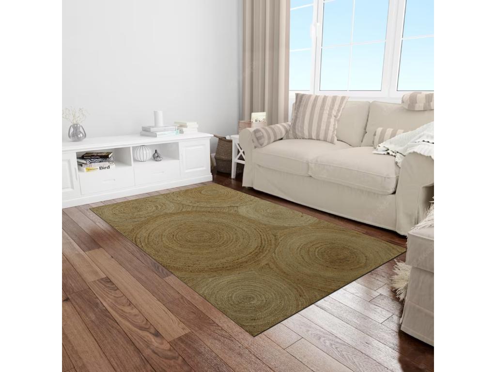 Tapis rectangle 100% jute tressé - Motifs circulaires - 200 x 290 cm ...