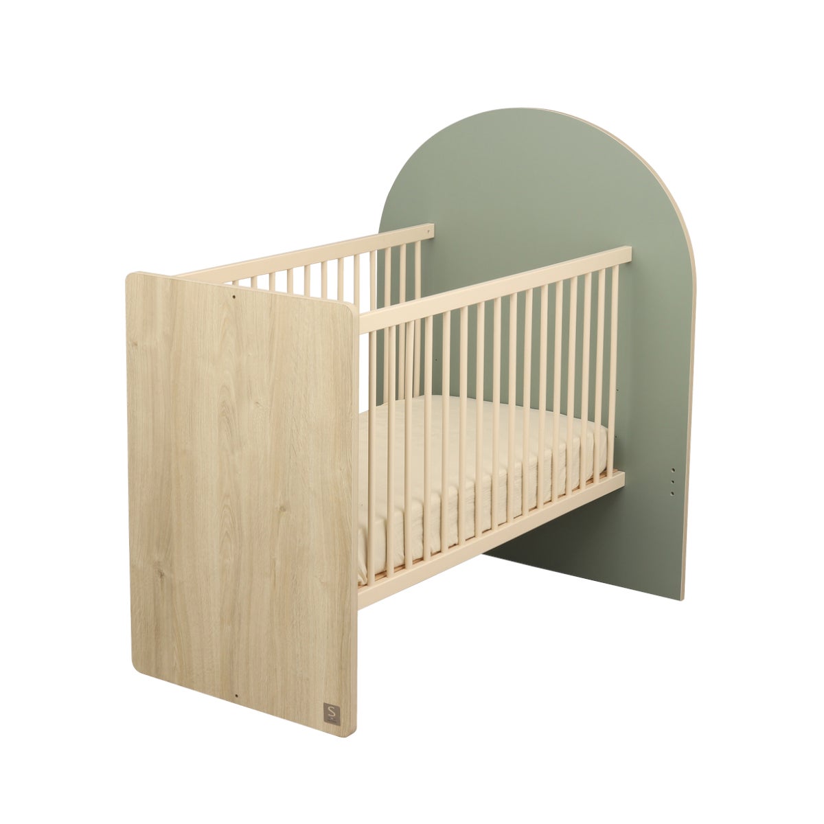 Lit bébé évolutif 120x60 en 90x190 - décor bois chêne sépia forme arche ...