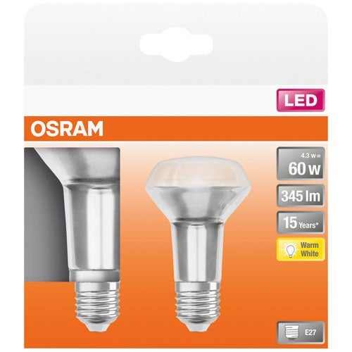 Spot r63 led verre clair 4.3w e27 345lm 2700K chd bte 2 OSRAM | Bricoman
