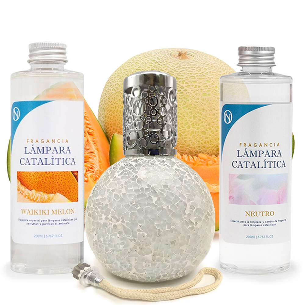 Pack Ahorro Lámpara Catalítica Mosaico Blanco + Fragancia Waikiki Melon (200ml) + Limpiador ...