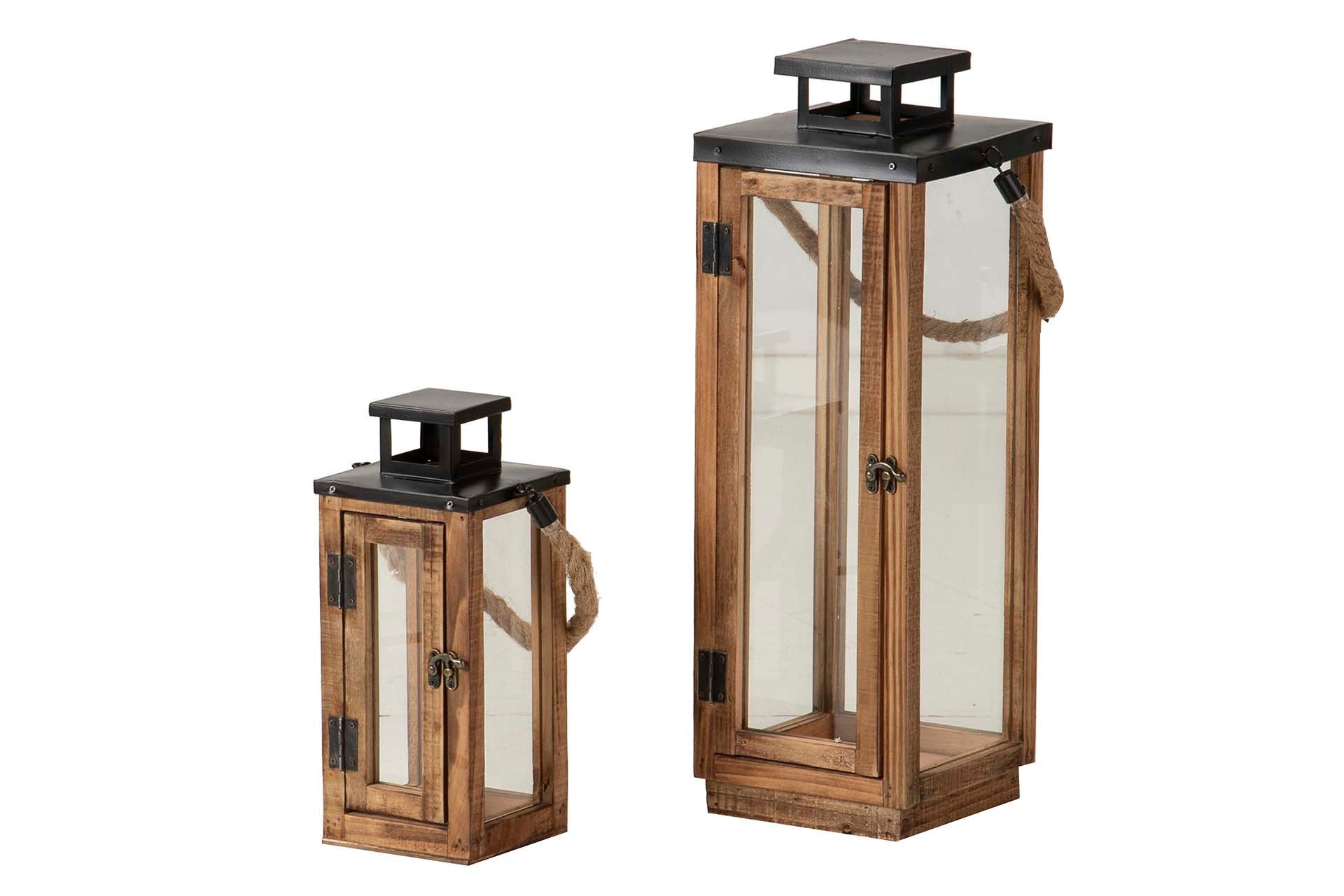 Set 2 Faroles Madera Marron 19x19x55 13x13x32 Cm | Leroy Merlin