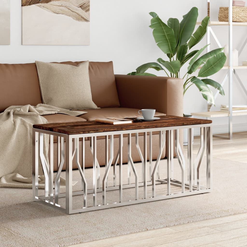 Vidaxl Mesa De Centro Acero Inoxidable Y Madera Maciza Reciclada