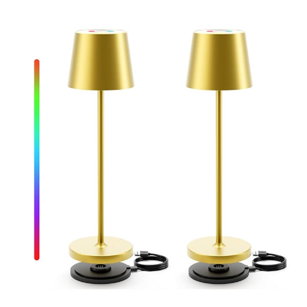 2 Mini lampe de bureau LED dorée, lampe de bureau à batterie variable ...