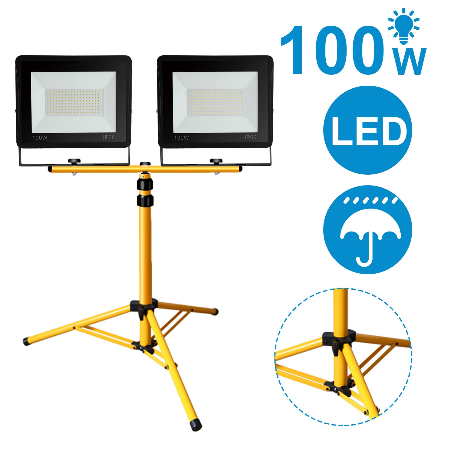 Projecteur de chantier LED avec trépied IP66 Jardin Projecteur LED ...