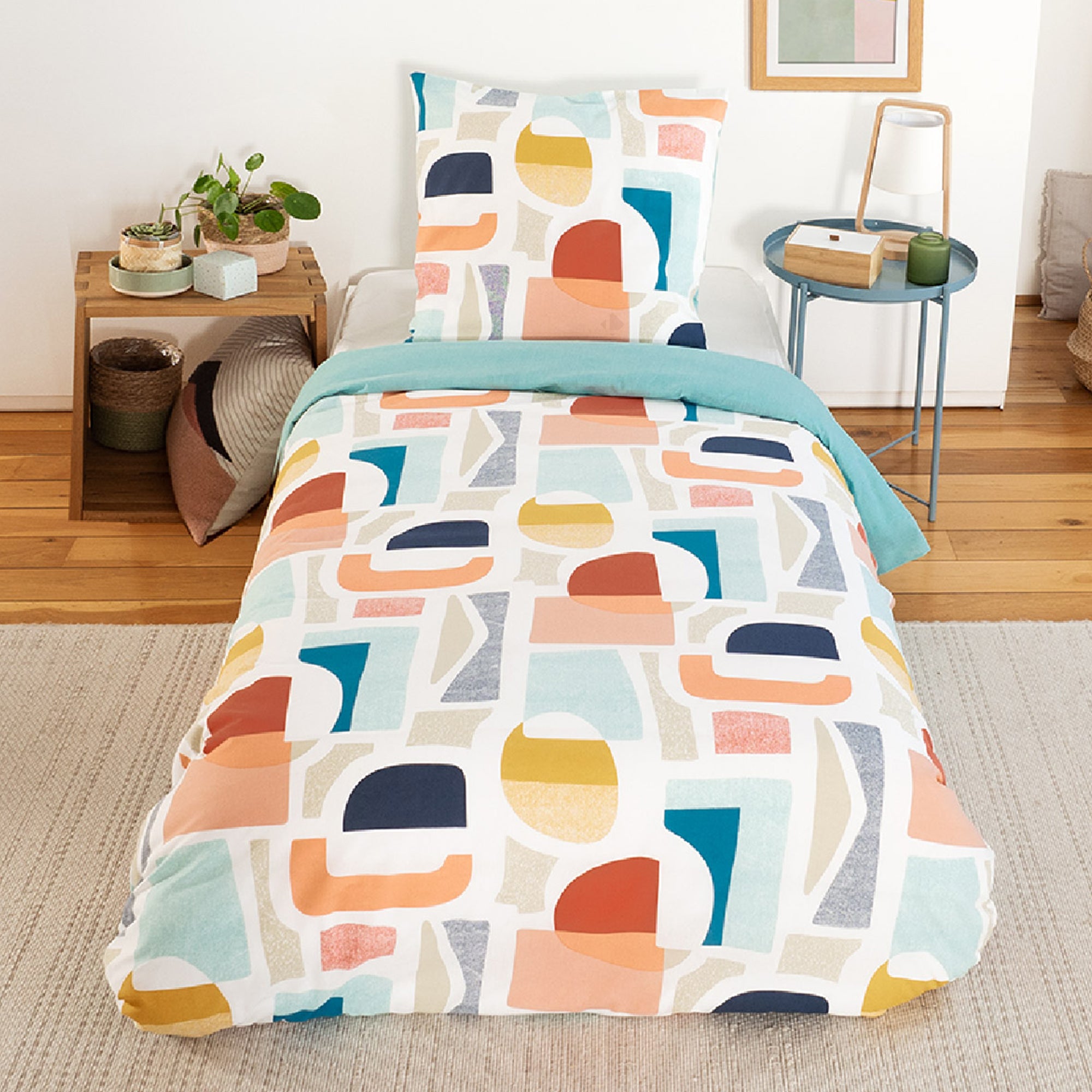 Parure de lit 140x200 cm mixte COLORS bleu | Leroy Merlin