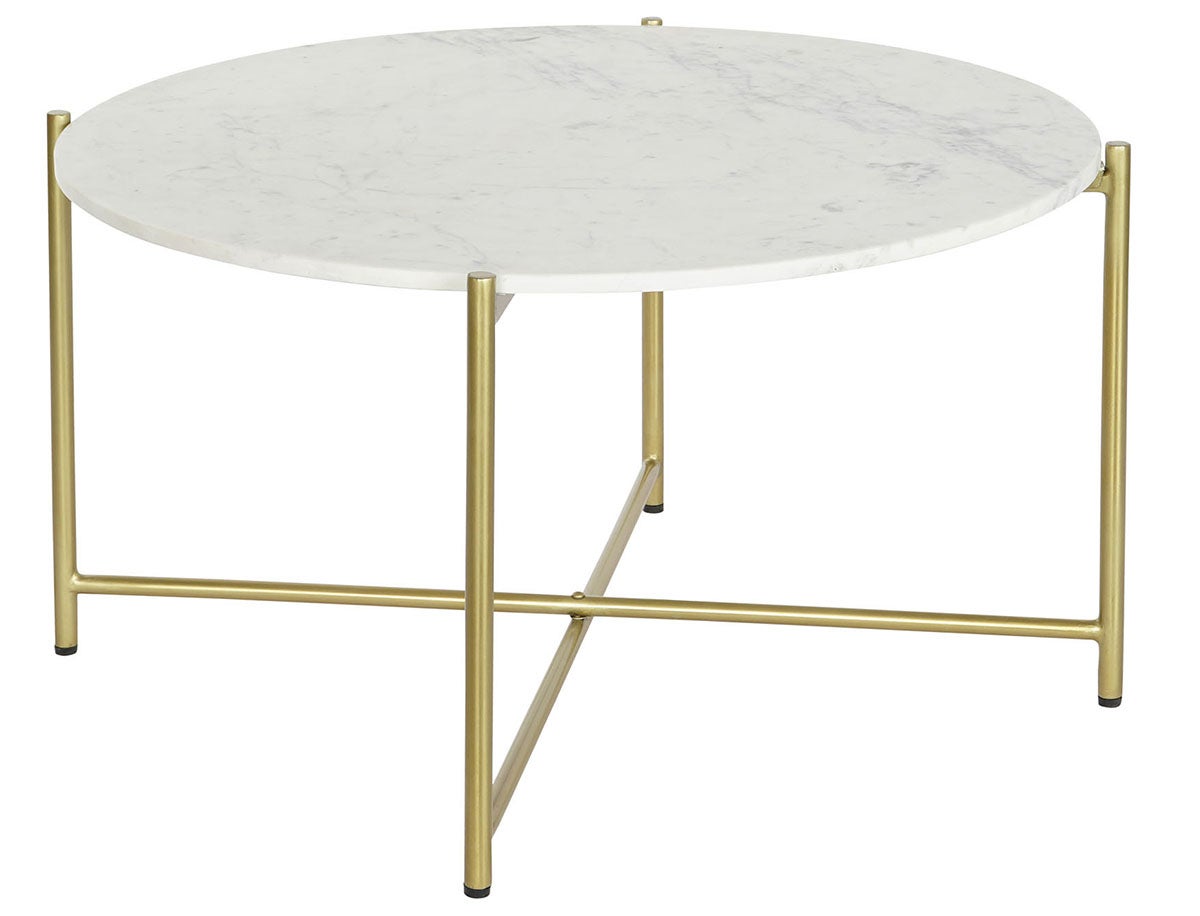 Table basse, table de salon ronde en fer doré et marbre blanc ...