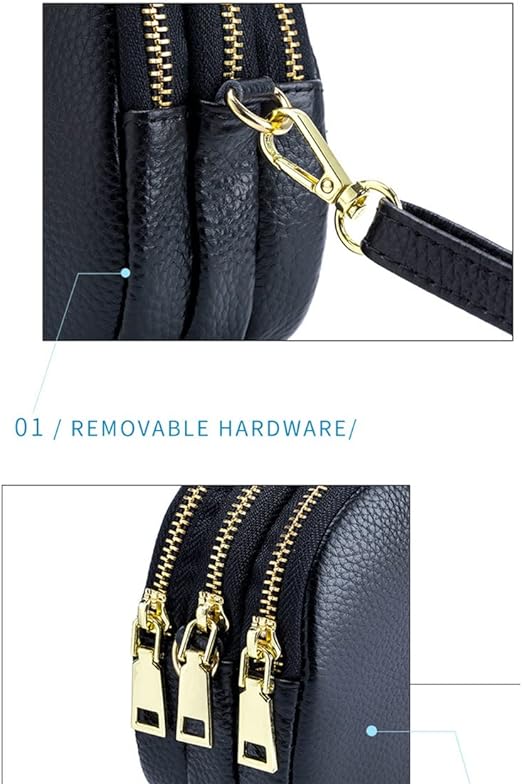 Femme's cuir véritable Sac bandoulière Trois fermeture éclair Simple ...