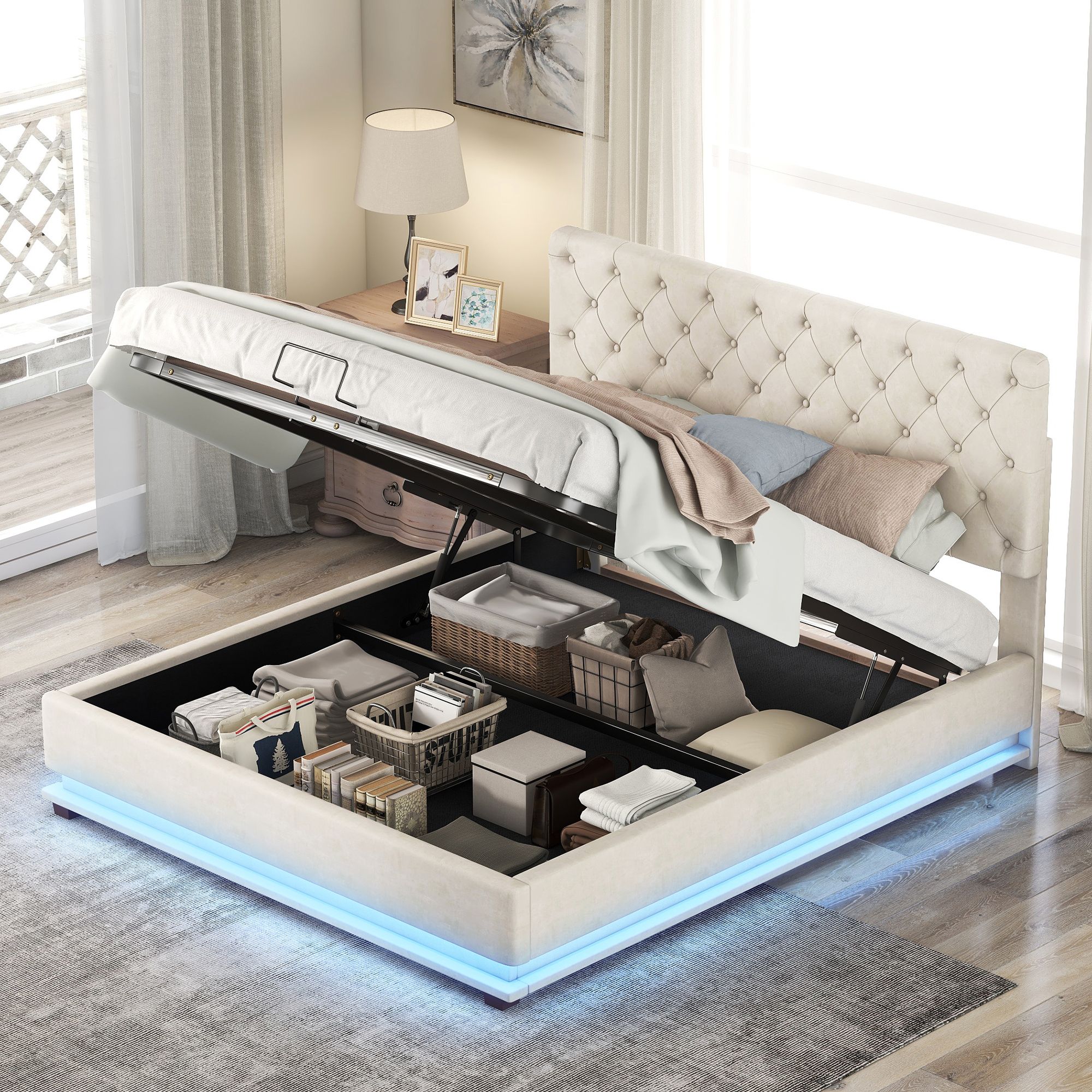 Lit coffre Lit double Lit adulte et adolescent 140 x 200 cm avec led et ... Lit coffre Lit double Lit adulte et adolescent 140 x 200 cm avec led et ...