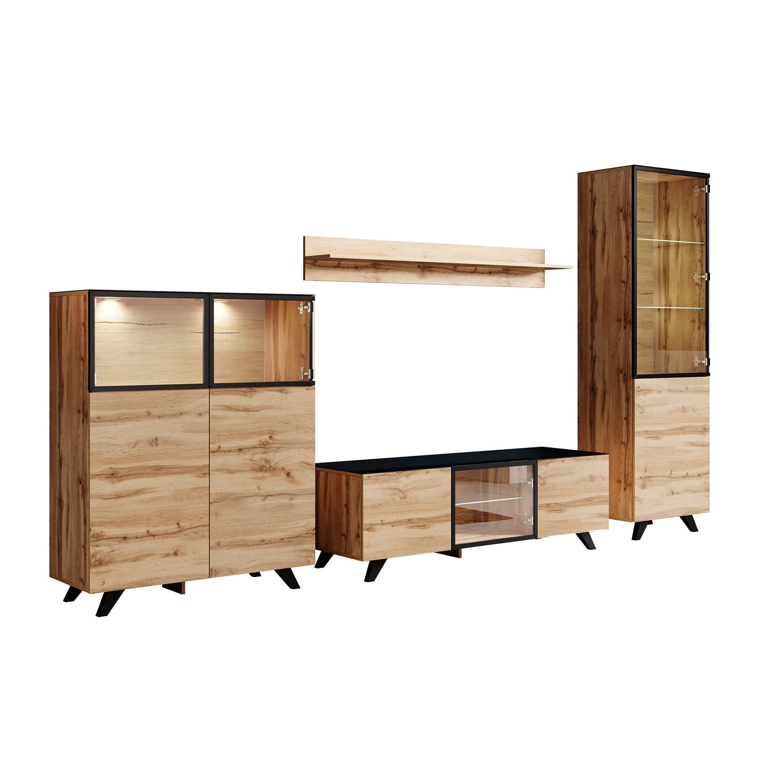 Ensemble de Meubles TV | Mur de Rangement | Meuble salon avec LED | 340cm | Modèle Viena | Chêne ...