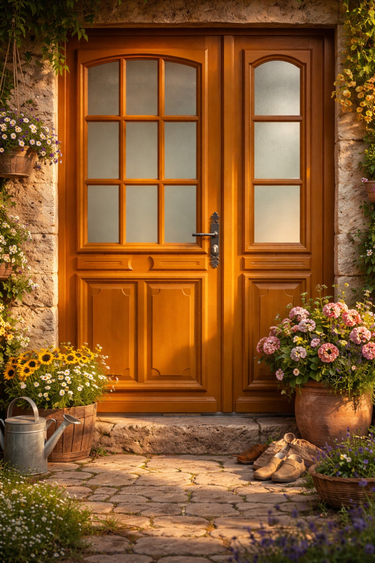 Porte D'entrée Tiercée Bois Vitrée Marine H.215xl.140 Cm P,gauche, Côte ...