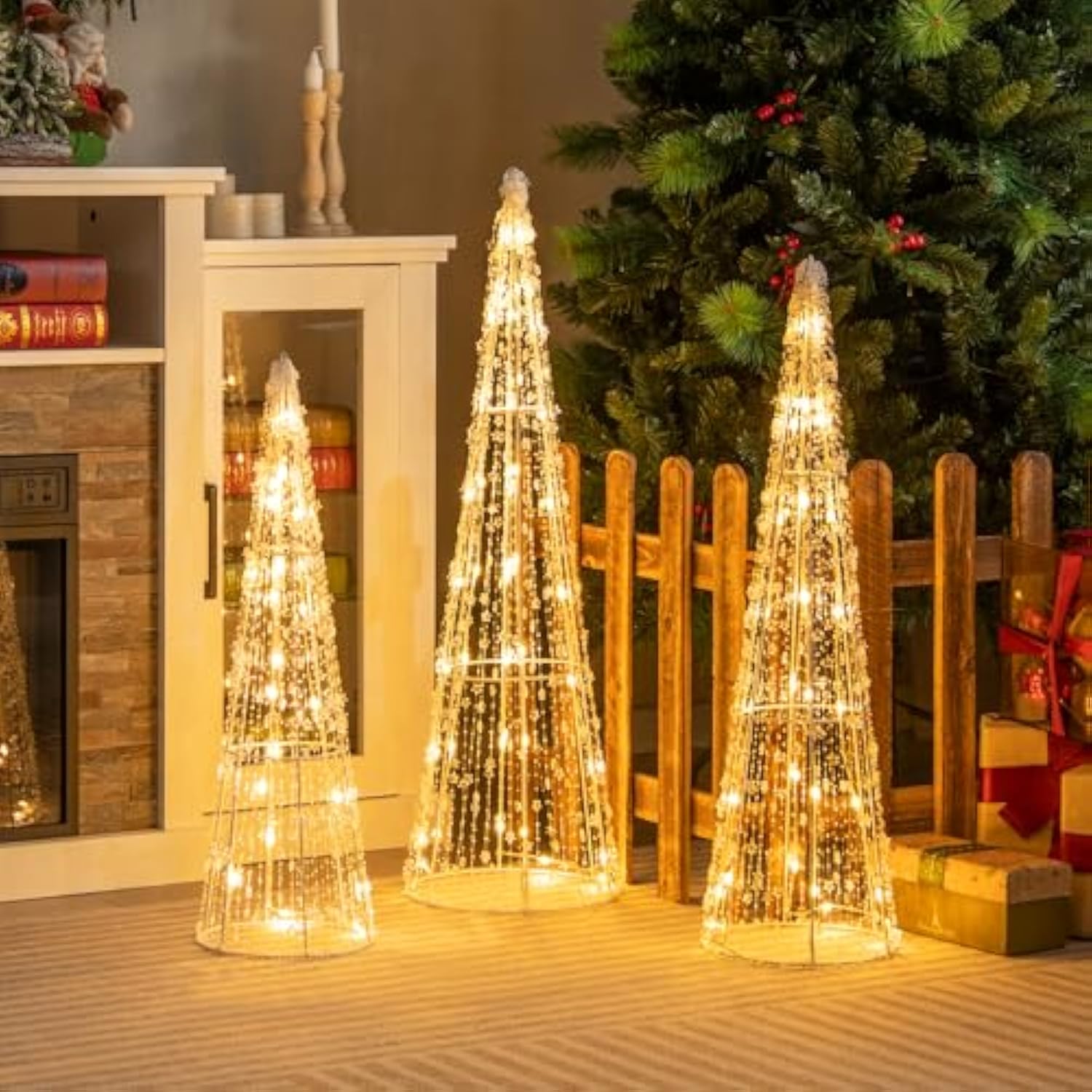 Juego de 3 luces LED para árbol de Navidad, con 90 luces, luz blanca ...