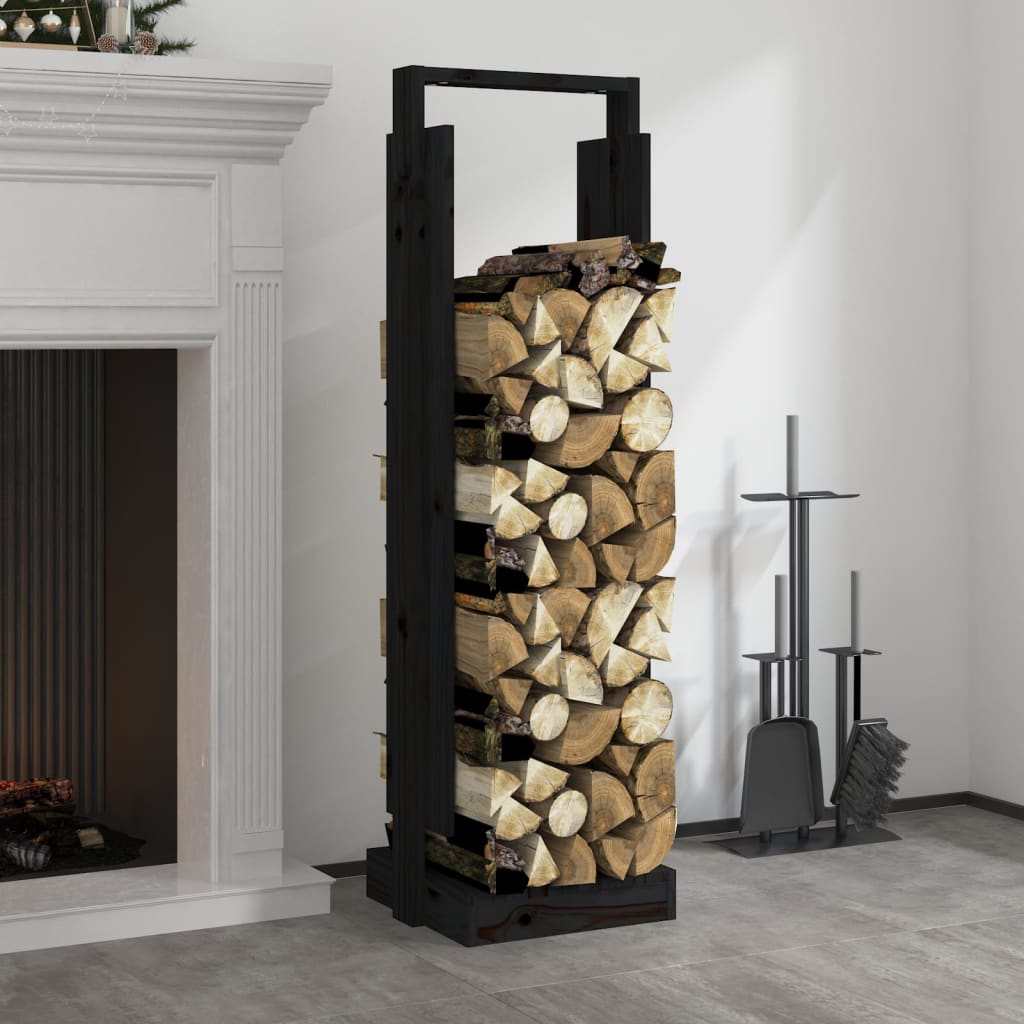 Porte-bûches Noir 33,5x30x110 cm Bois massif de pin vidaXL | Leroy Merlin