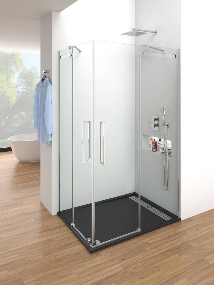 Mampara Vetrum Angular Transparente Cromo 100X80 | Leroy Merlin