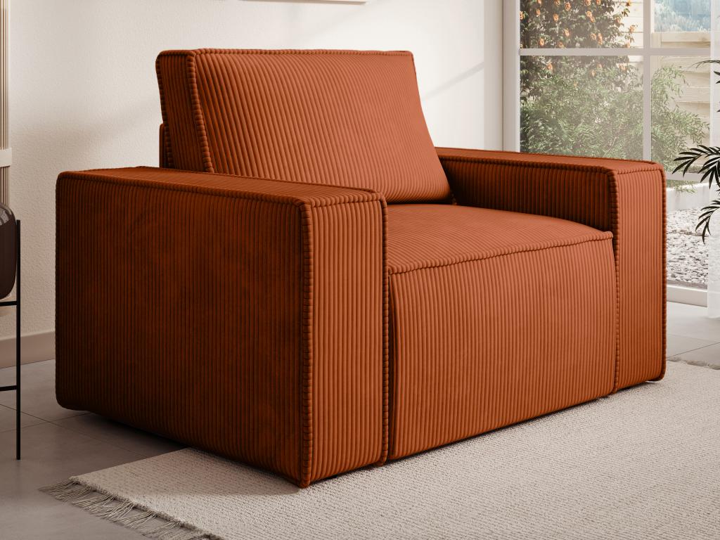 Fauteuil en velours côtelé terracotta AMELIA | Leroy Merlin