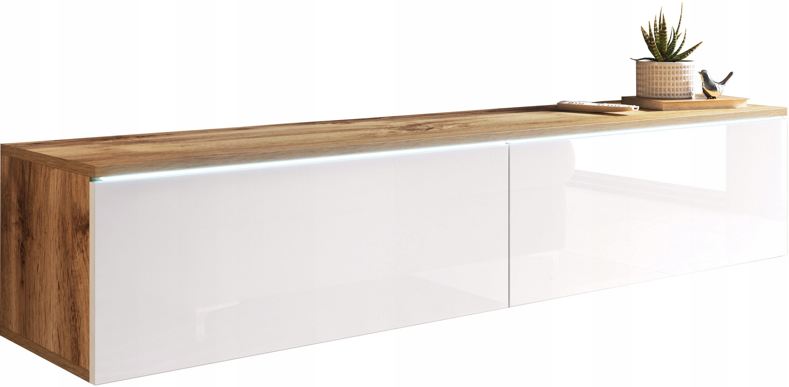 Meuble TV Lowboard D140 Chêne Wotan/Blanc brillant, Nombre de portes ...