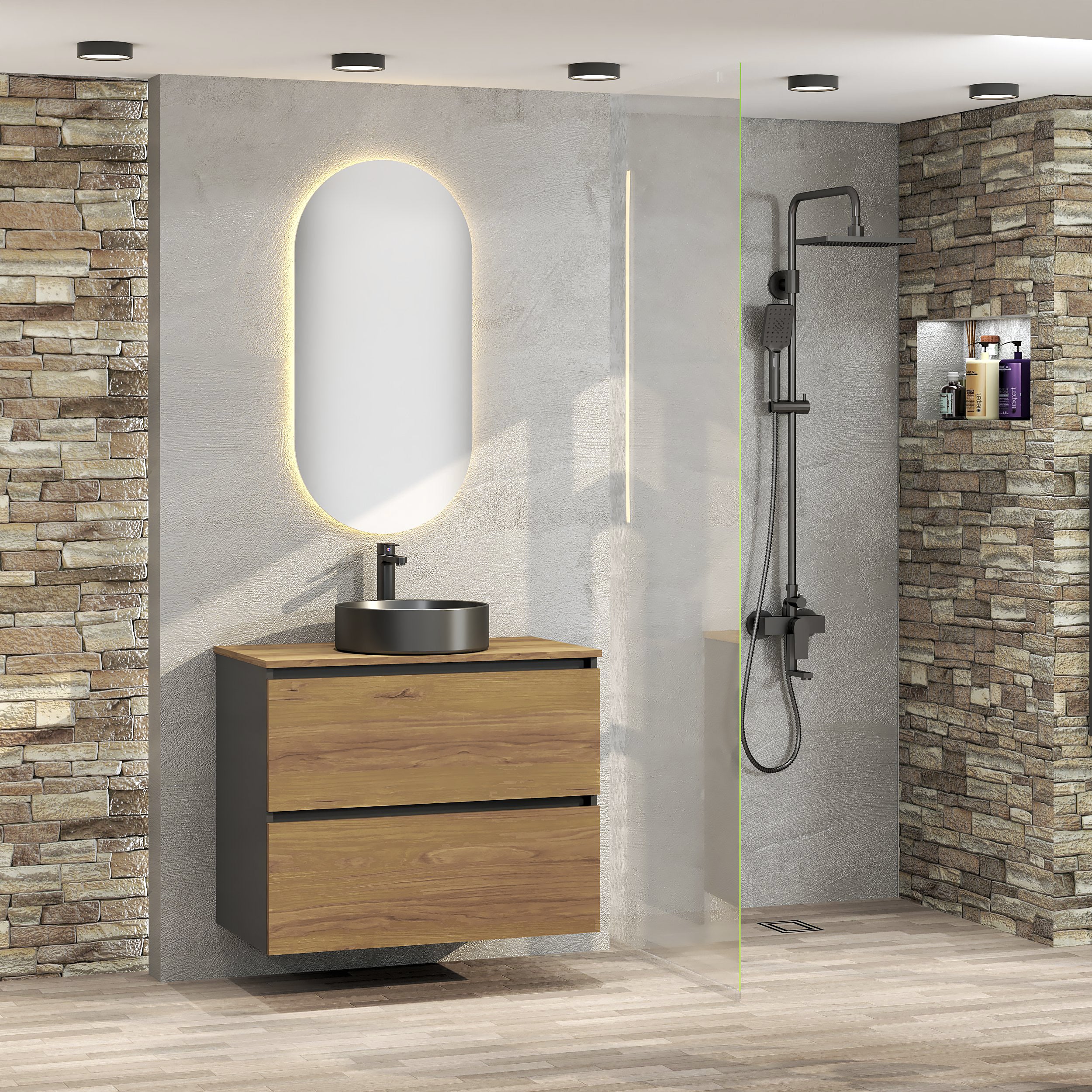 CONJUNTO DE BAÑO JAX | MUEBLE SUSPENDIDO | 80 CM NEGRO - TEKA | DOS CAJONES | LAVABO NEGRO | NO ...