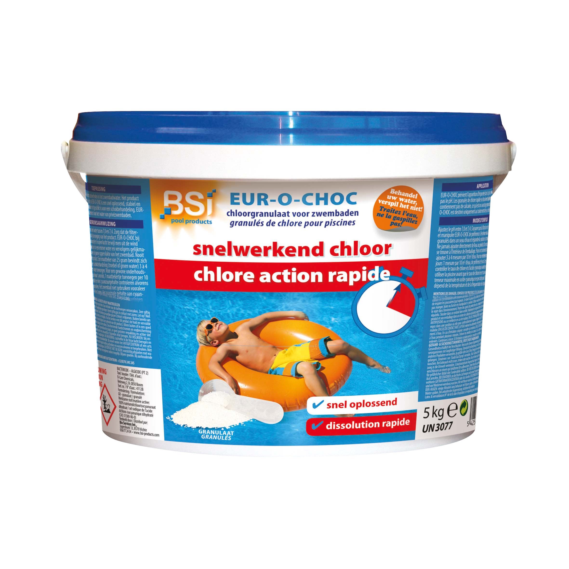 Désinfection piscine "Chlore choc". 5 KG. Granulés. BSI. Réf 82296 ...