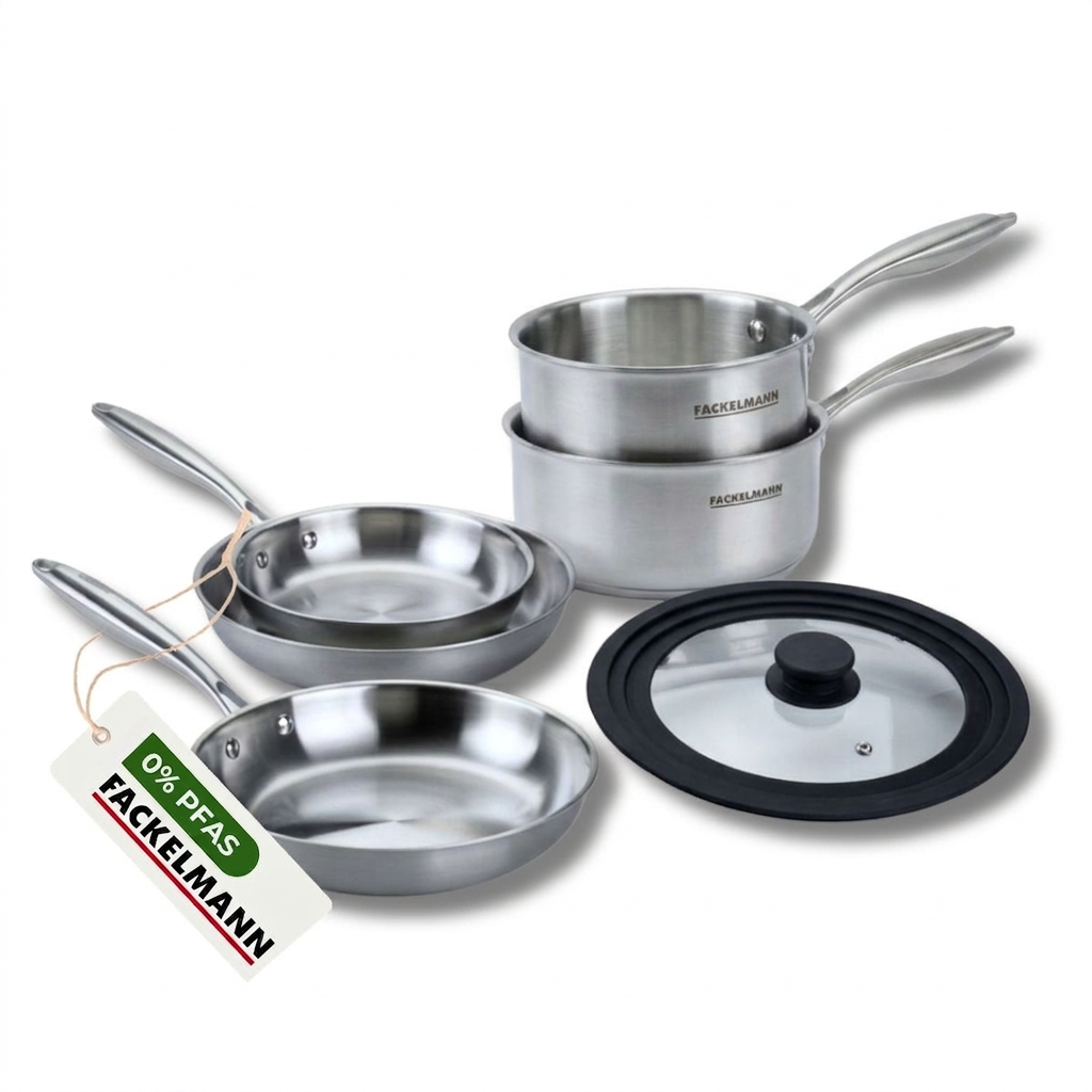 Batterie de cuisine avec 3 poêles 20/24/28 cm et 2 casseroles 14/18 cm ...