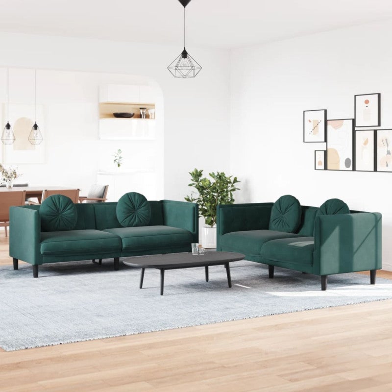 Ensemble de canapés 2 pcs avec coussins vert foncé velours | Leroy Merlin