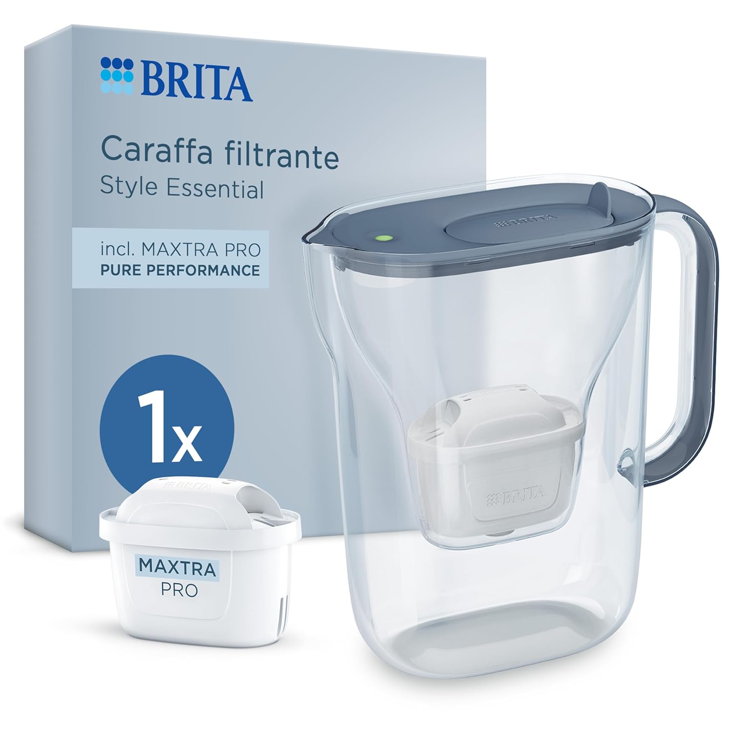 BRITA Carafe filtrante Style Essential Stone Blue (2,4 L) avec 1 ...