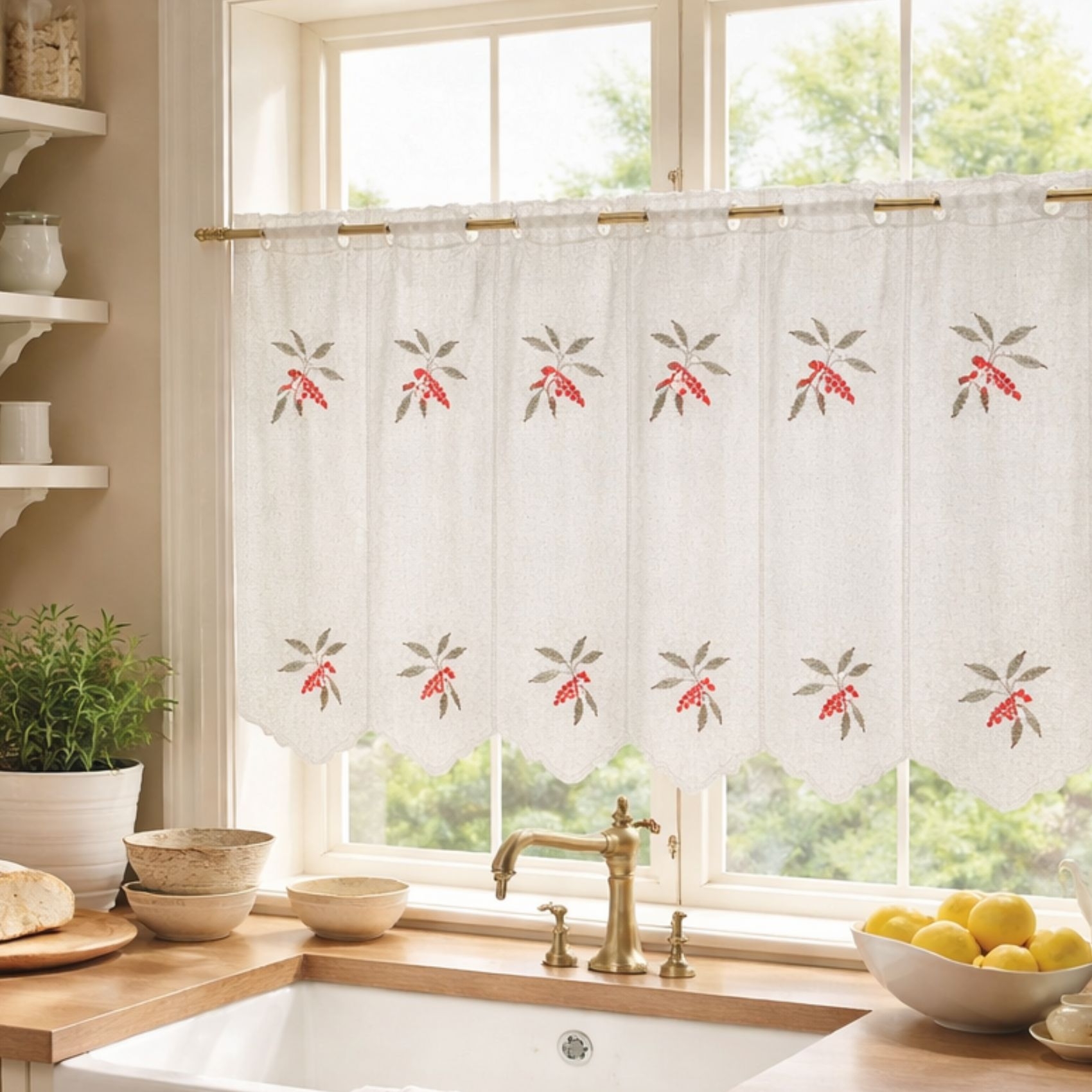 Brise bise brodé baie colorée - Rouge - 90x45 cm - Polyester | Leroy Merlin