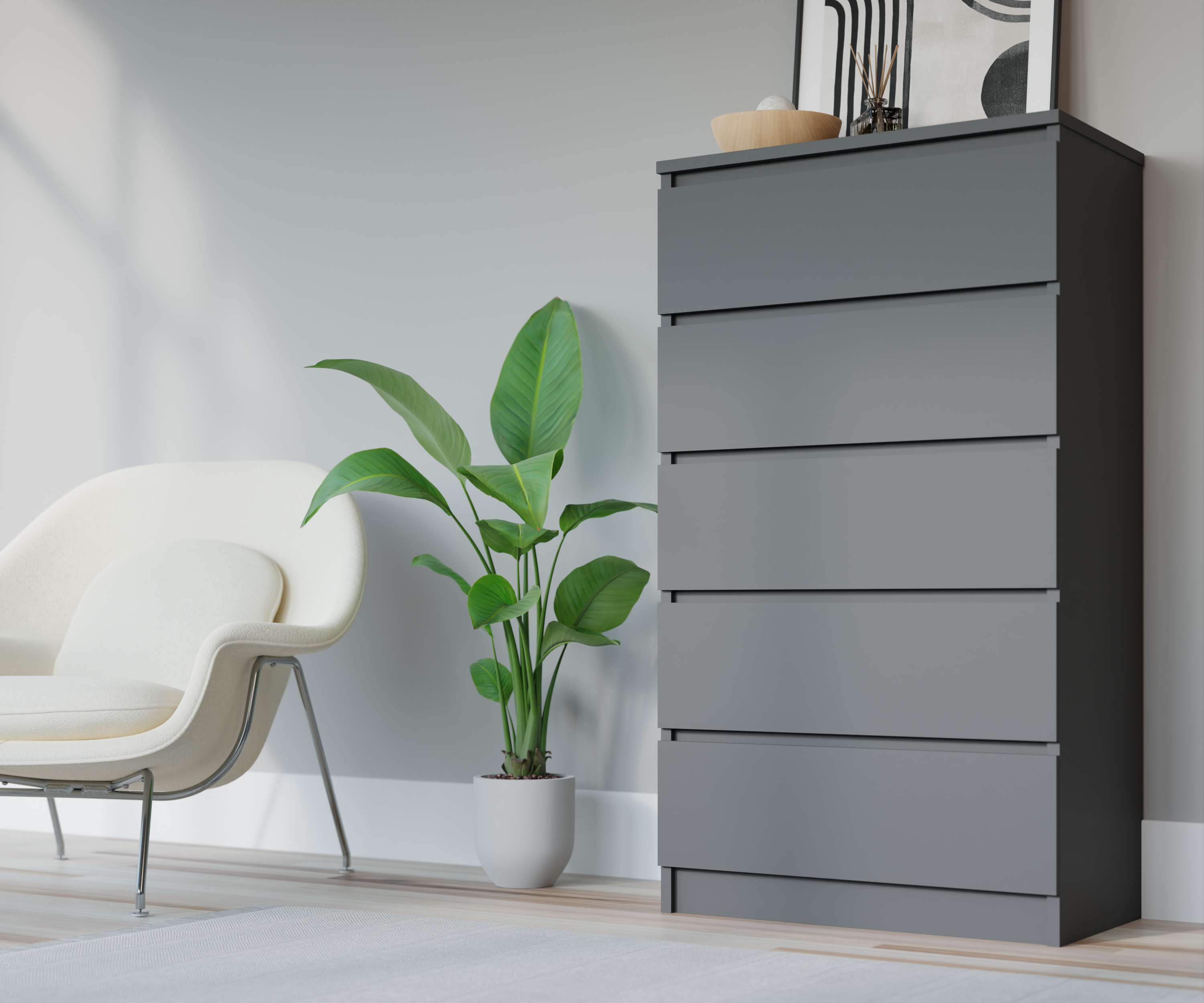 Commode 5 Tiroirs Anthracite, 70 x 125 x 39 cm | Leroy Merlin