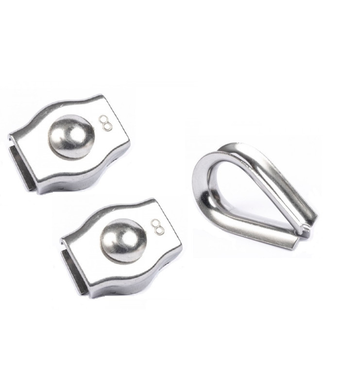 Kit inox 2 Serres cables simples et 1 cosse coeur câble de 4mm | Leroy ...