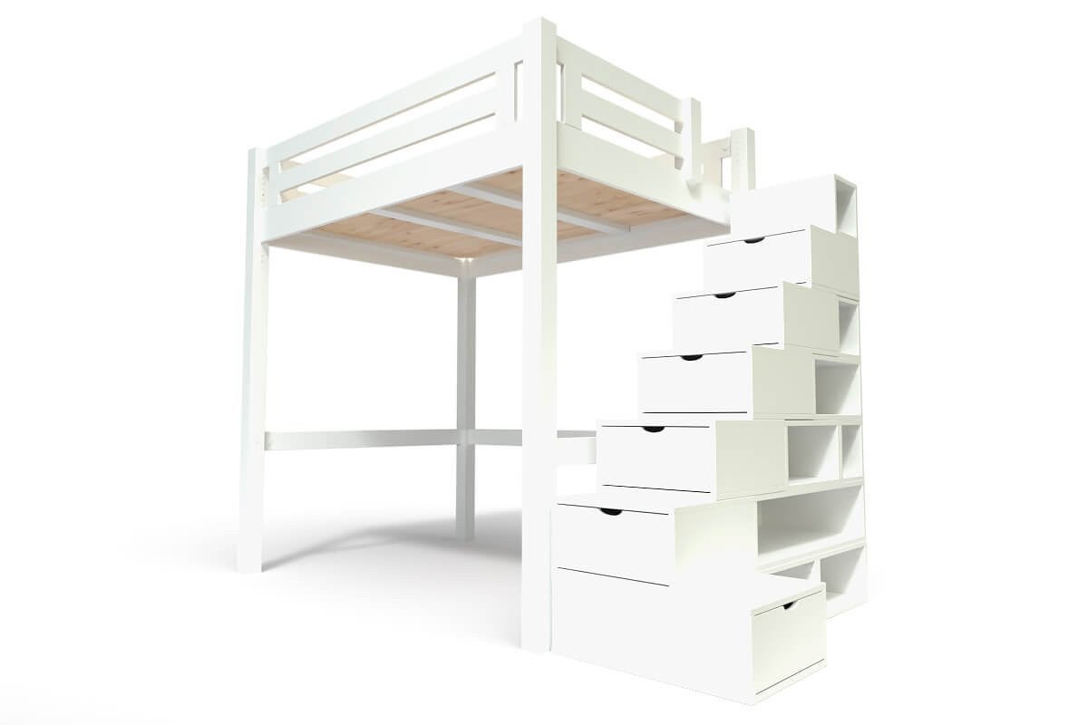 Lit Mezzanine adulte bois 120x200 Alpage hauteur réglable + escalier ...