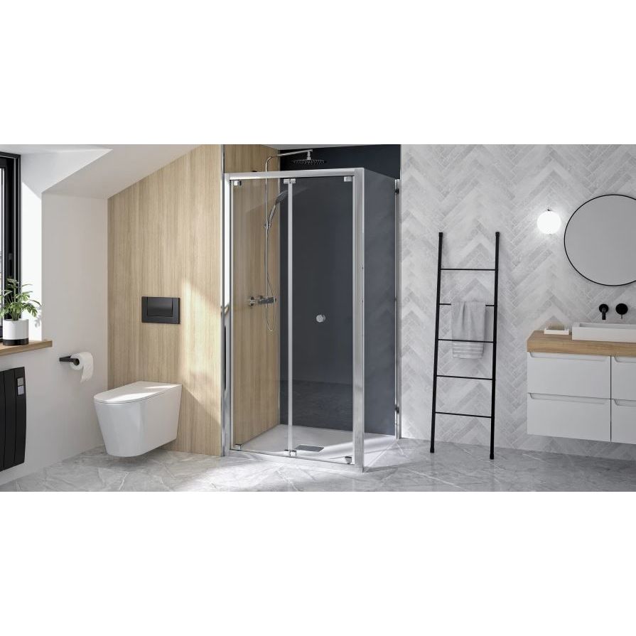 Porte pliante profilé chromé verre transparent SUPRA S 80 cm - KINEDO ...