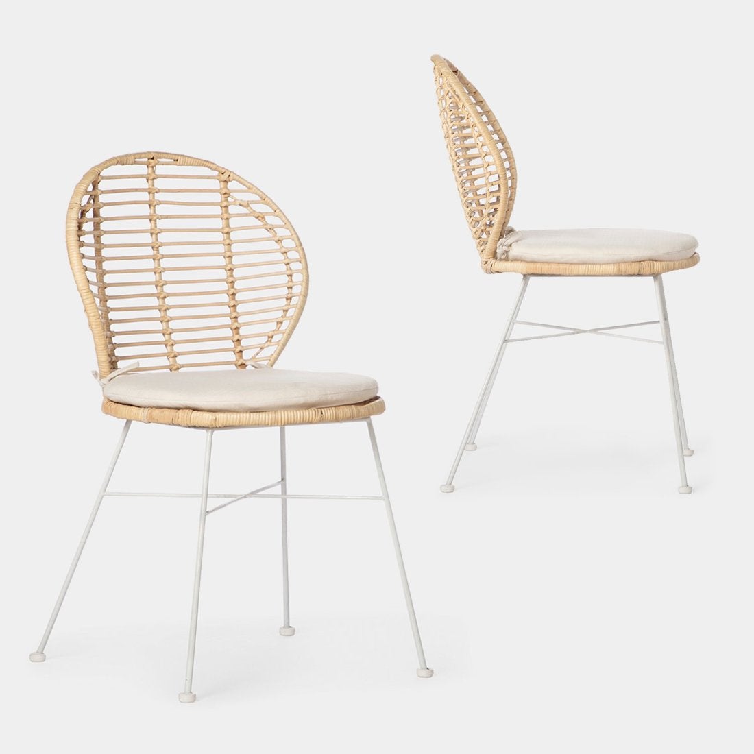Pack 2 chaises de salle à manger en rotin naturel avec pied noir Kala ...